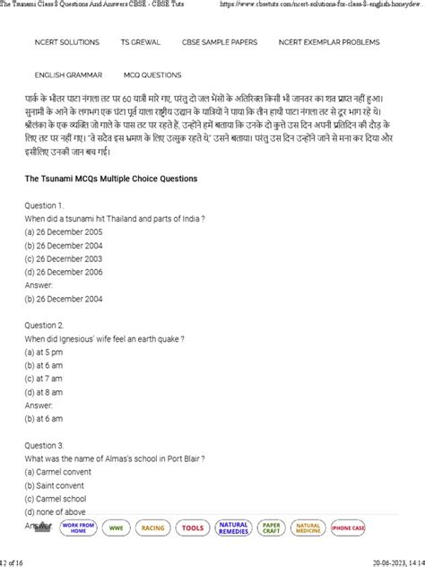 The Tsunami Class 8 Questions And Answers Cbse Cbse Tuts 4 Pdf