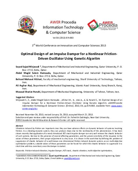 pdf optimal design of an impulse damper for a nonlinear friction