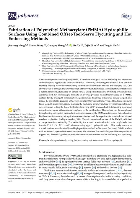 Pdf Fabrication Of Polymethyl Methacrylate Pmma Hydrophilic