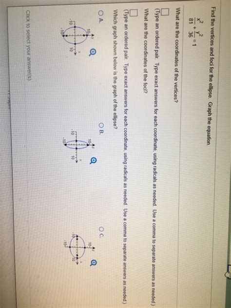 solved find the vertices and foci for the ellipse graph