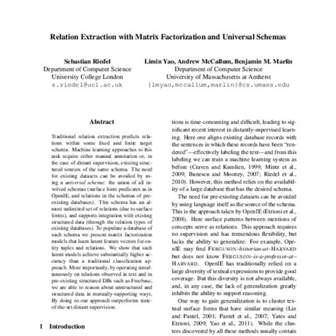 Relation Extraction With Matrix Factorization And Universal Schemas Acl Anthology
