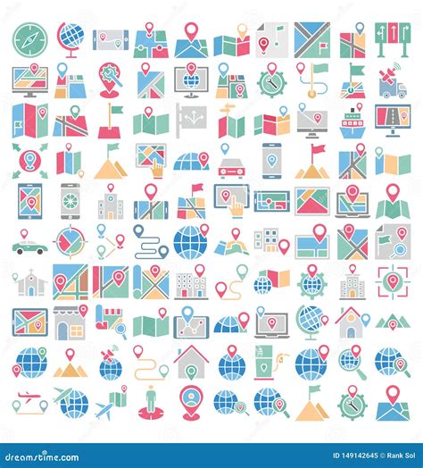 Map And Navigation Isolated Vector Icons Set That Can Easily Modify Or Edit Stock Vector
