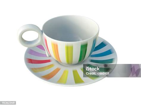 흰색 배경에 고립 된 도자기 다채로운 줄무늬 컵 3d 그림입니다 0명에 대한 스톡 사진 및 기타 이미지 0명 고풍스런 골동품 Istock