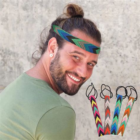 남성용 보헤미안 탄성 헤어 밴드 다채로운 스포츠 머리띠 수제 직조 헤어 타이 여성용 헤어 액세서리 Aliexpress