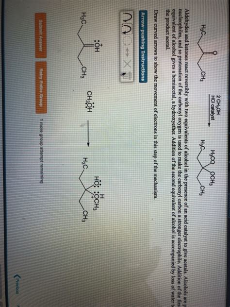 Solved 2 CH3OH HCI catalyst H3C Aldehydes and ketones react | Chegg.com