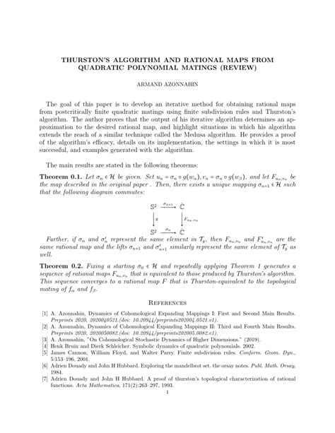 Pdf Thurstons Algorithm And Rational Maps From Quadratic Polynomial Matings Review