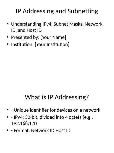 Ip Addressing And Subnetting Presentation Pdf