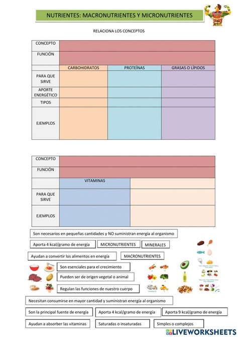 Nutrientes Macronutrientes Y Micronutrientes Worksheet In 2025 Worksheets School Subjects