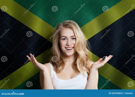 Jamaica Concept With Happy Surprised Cute Girl With Jamaica Background