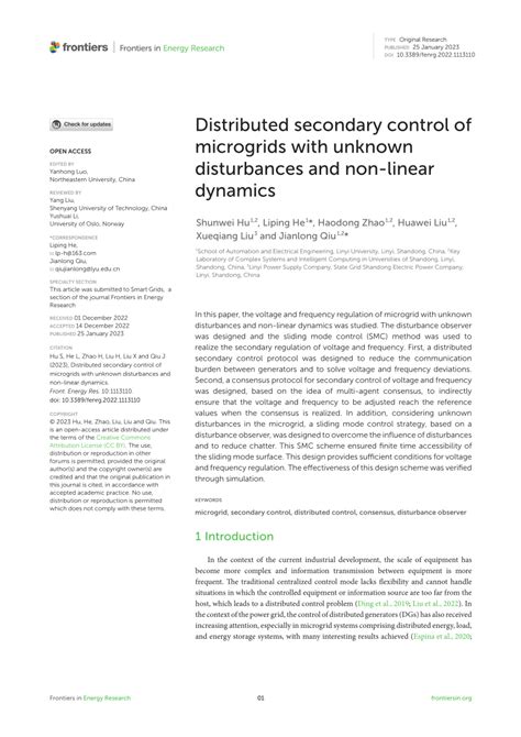 Pdf Distributed Secondary Control Of Microgrids With Unknown Disturbances And Non Linear Dynamics