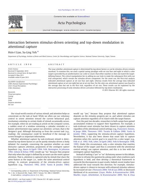Pdf Interaction Between Stimulus Driven Orienting And Top Down