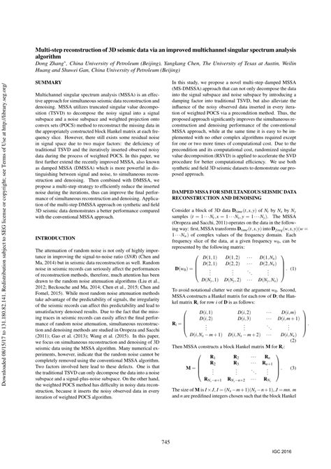 Pdf Multi Step Reconstruction Of 3d Seismic Data Via An Improved