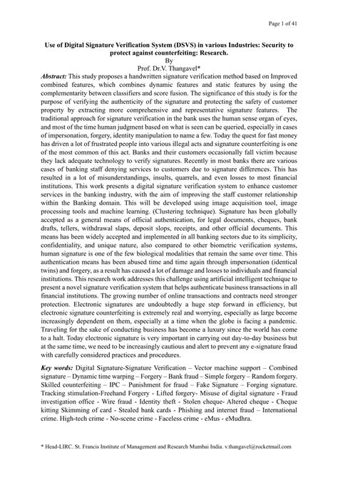Pdf Use Of Digital Signature Verification System Dsvs In Various