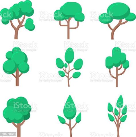 흰색 배경에 고립 된 평면 스타일에 나무 그림의 집합입니다 프레 젠 테이 션 포스터 배너 웹 페이지 전단지 디자인 요소입니다 0명에 대한 스톡 벡터 아트 및 기타 이미지