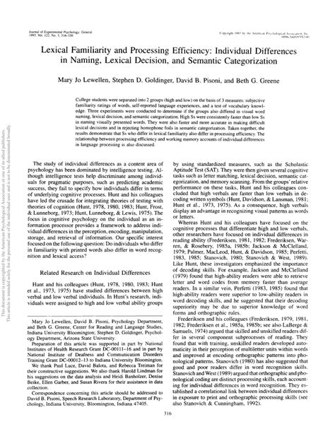 Lexical Familiarity And Processing Efficiency Individual Differences In Naming Lexical