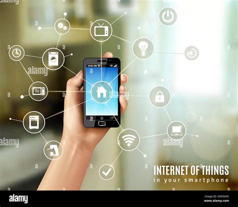 Internet Of Things Concept With Realistic Human Hand Holding Smartphone