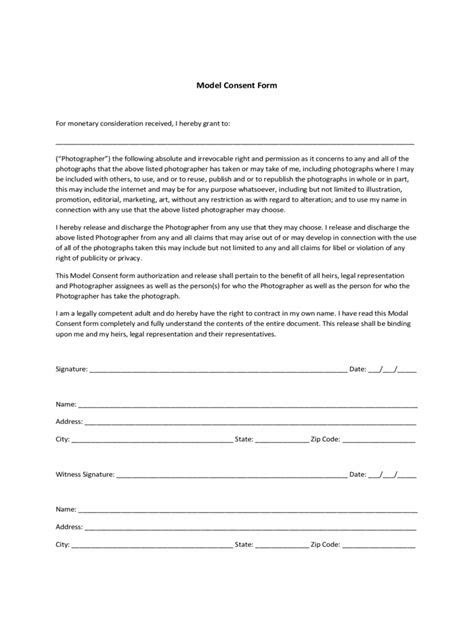 Model Consent Form Template At Templatemaster