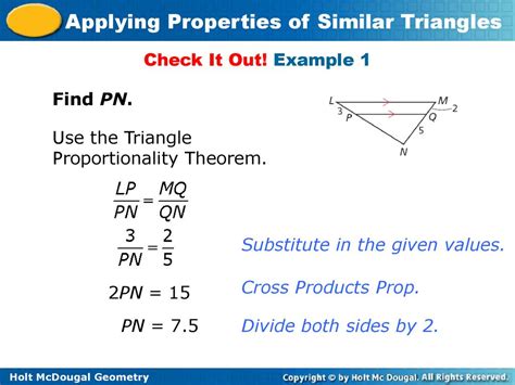 Applying Properties Of Similar Triangles Warm Up Lesson Presentation