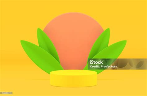 밝은 받침대 여름 봄 잎 장식 실린더 무대 벽 3d 디자인 현실적인 벡터 0명에 대한 스톡 벡터 아트 및 기타 이미지 0명