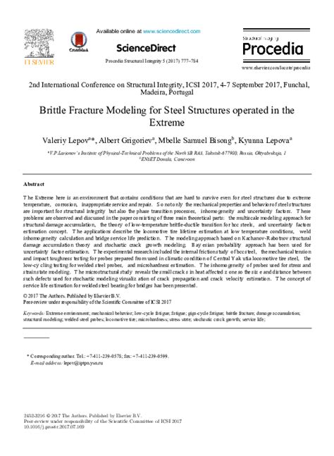 Pdf Brittle Fracture Modeling For Steel Structures Operated In The