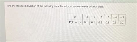 Solved Find The Standard Deviation Of The Following Data Chegg