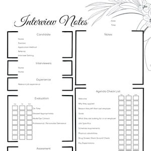 Interview Notes Template Etsy