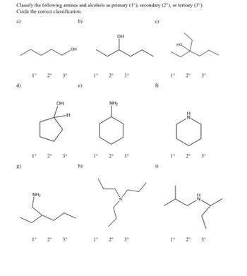 Answered: Classify the following amines and alcohols as primary (1 ...