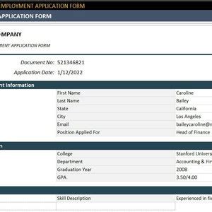 Job Application Excel Template Excel Template Job Application Hiring Process Work