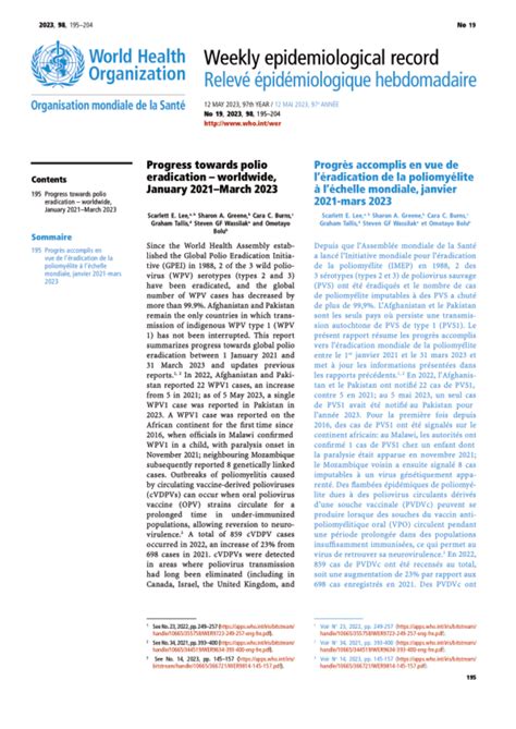 Weekly Epidemiological Record WER 12 May 2023 Vol 98 No 19 Pp