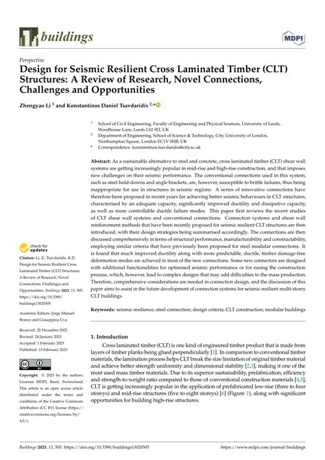 Pdf Design For Seismic Resilient Cross Laminated Timber Clt Structures A Review Of Research