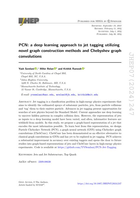 Pdf Pcn A Deep Learning Approach To Jet Tagging Utilizing Novel Graph Construction Methods