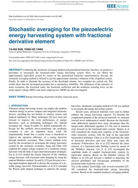 Pdf Stochastic Averaging For The Piezoelectric Energy Harvesting
