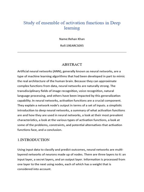 Deep Learning Activation Functions Pdf Artificial Neural Network
