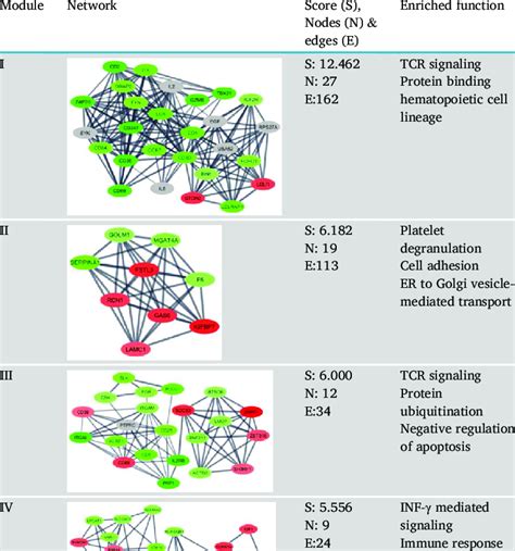 Mcode Modules Of Significant Aml Genes Red And Green Denote The Up And