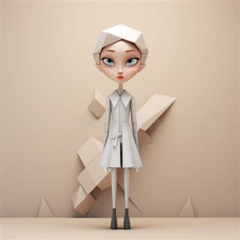 Minimalist 3d Character Olivia In A White Coat With Surrealistic