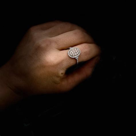 Ladies Cocktail Two Tone 14k White And Rose Gold Oval Shaped Halo