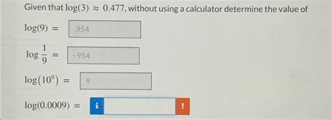 solved given that log 3 ~~0 477 ﻿without using a calculator