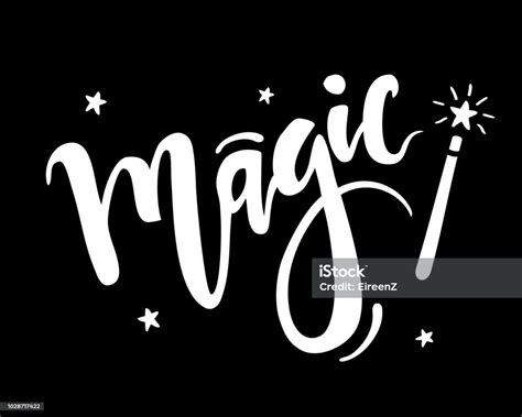 벡터 손 마술 지팡이와 마법의 단어의 글자를 그려 인사말 카드 파티 포스터 광고 배너도 사용할 수 있습니다 검은색에 대한 스톡 벡터 아트 및 기타 이미지 Istock