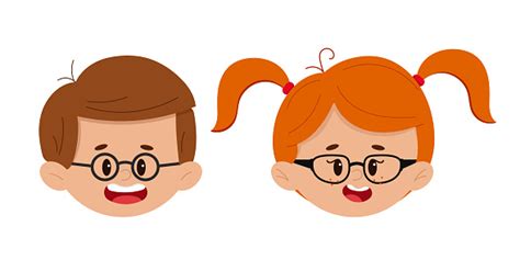 행복한 영리한 아이 안경을 착용 한 소년과 소녀는 흰색 배경에 고립 된 얼굴을 설정합니다 개체 그룹에 대한 스톡 벡터 아트 및 기타 이미지 Istock