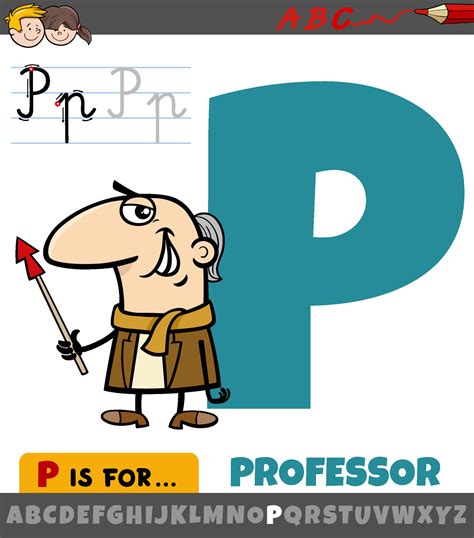 Letter P From Alphabet With Cartoon Professor Character Vector Art At Vecteezy