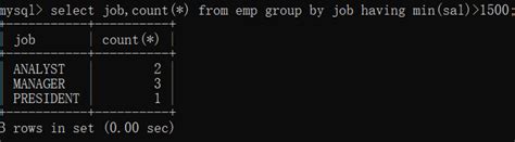 mysql练习题：part 3 列出最低薪金大于1500的各种工作。 select from emp where sal 1 csdn博客