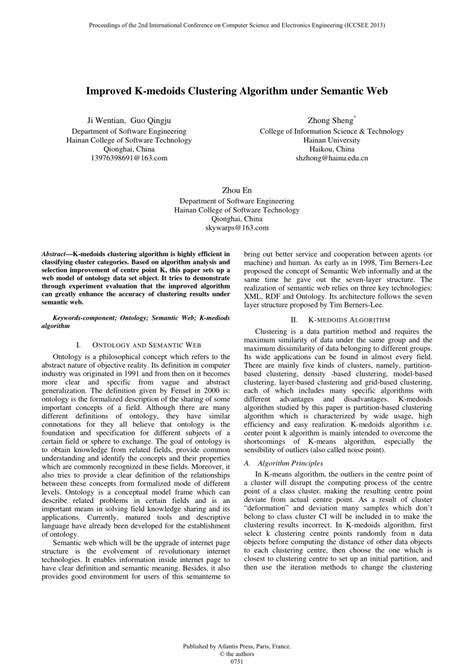 Pdf The Improvement Of K Medoids Clustering Algorithm Under Semantic Web