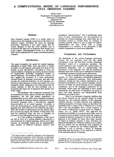 Pdf A Computational Model Of Language Performance Data Oriented Parsing