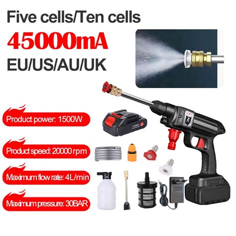 무선 고압 전기 세차건 다기능 노즐 휴대용 클리너 거품 세차 정원 스프레이 45000mah 30bar Aliexpress