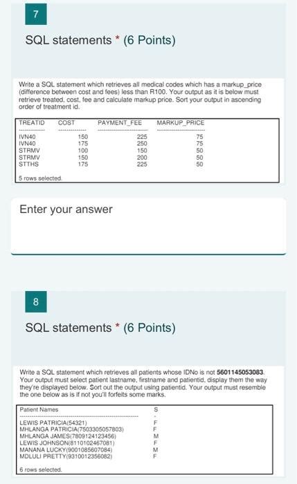 Solved SQL Statements Points Write A SQL Statement Chegg Com