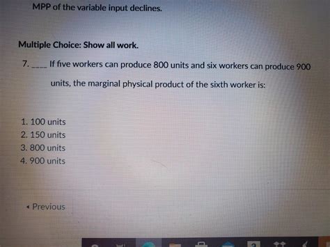 Solved Mpp Of The Variable Input Declines Multiple Choice