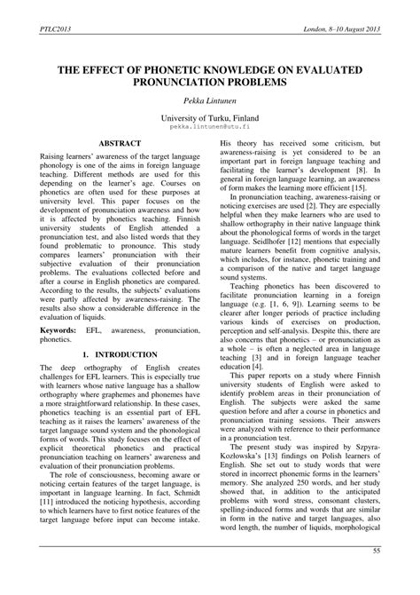 Pdf The Effect Of Phonetic Knowledge On Evaluated Pronunciation Problems