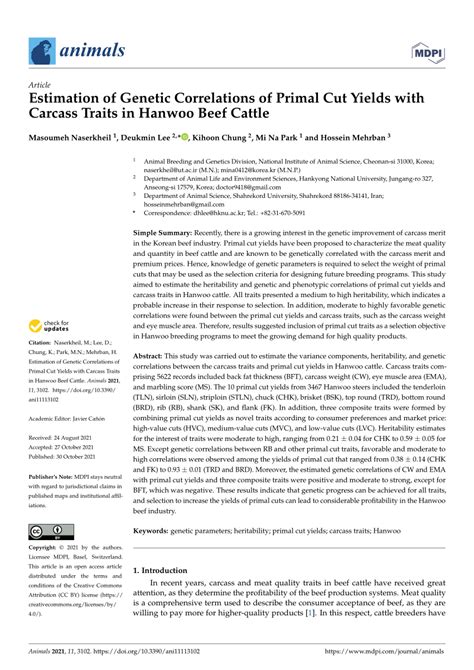 Pdf Estimation Of Genetic Correlations Of Primal Cut Yields With Carcass Traits In Hanwoo Beef