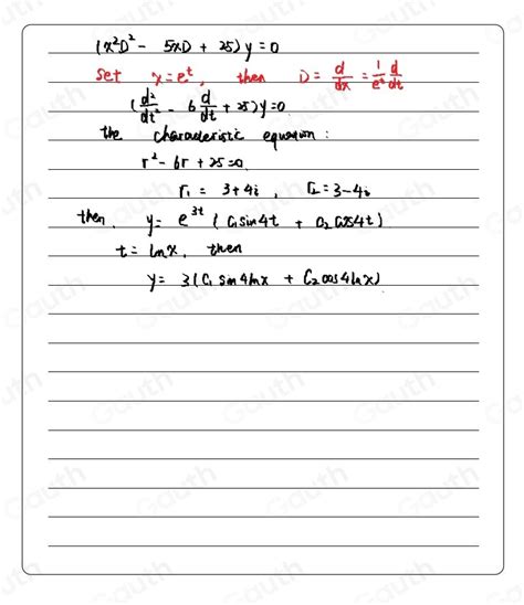 Solved Use Euler Cauchy Equation To Solve The Following Differential Operator X 2d 2 5xd 25