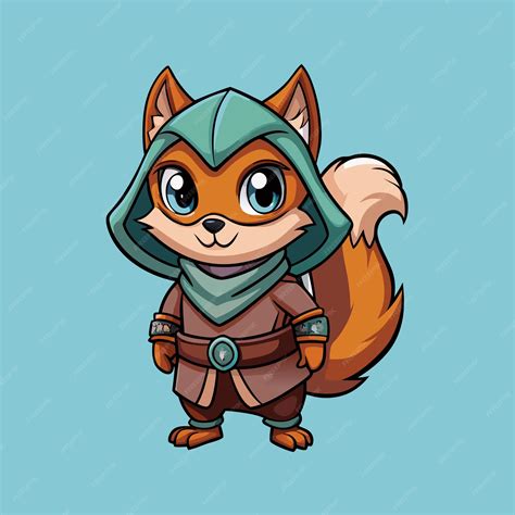 Cartoon Squirrel In Assassin Outfit With Hood Cute Vector Illustration